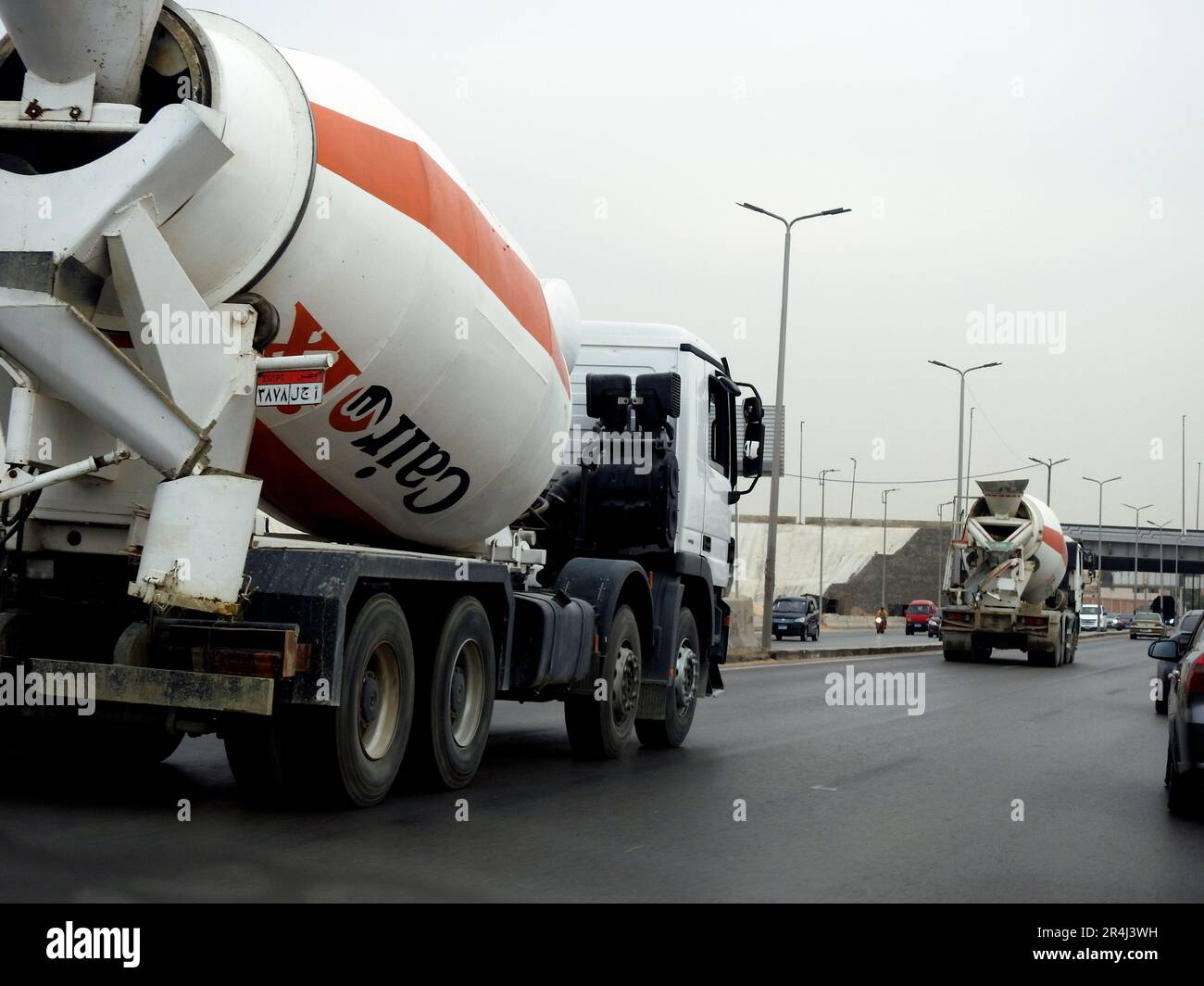 Cairo, Egypt, May 16 2023: A concrete and cement transit mixer lorry ...