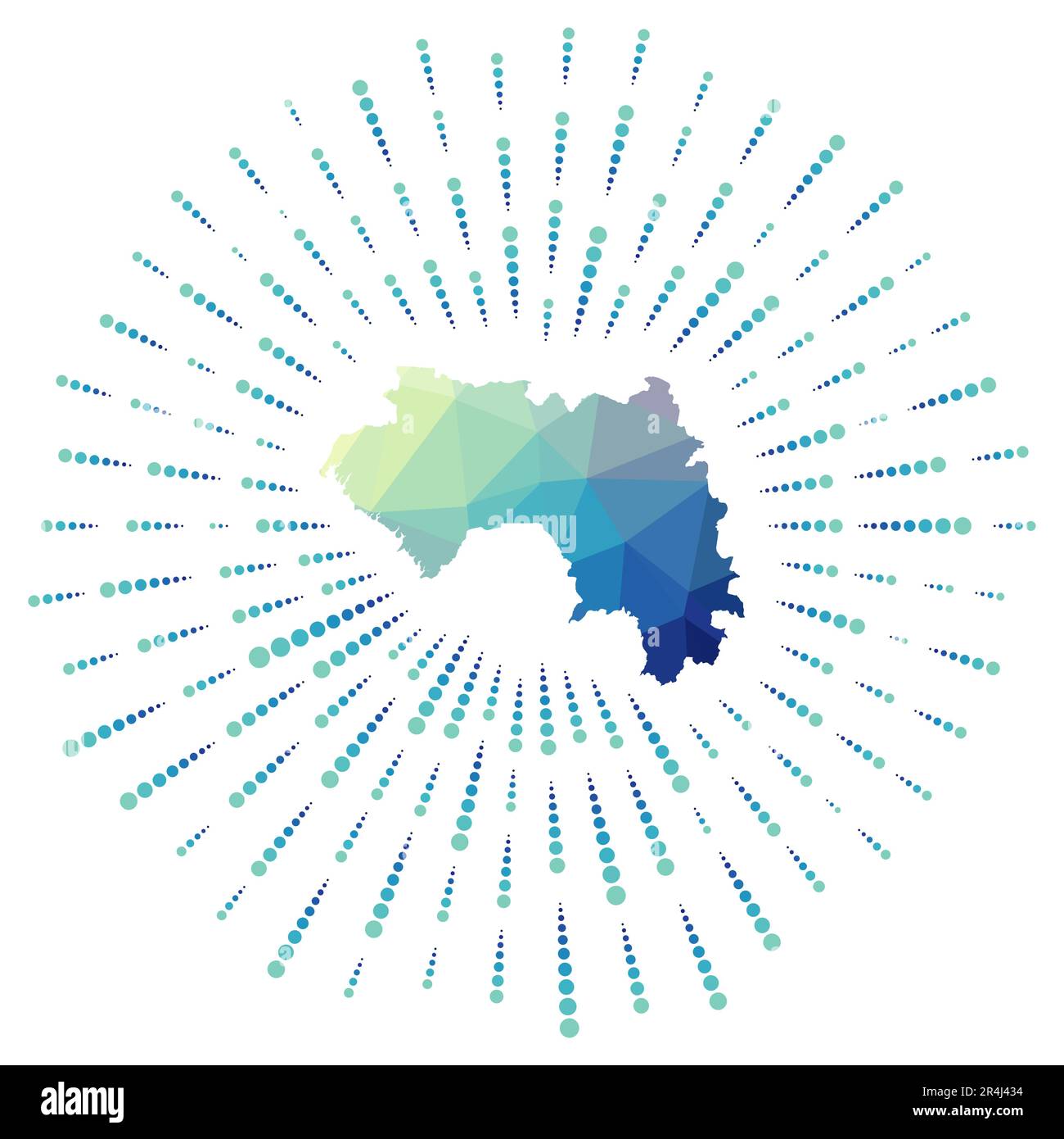 Shape of Guinea, polygonal sunburst. Map of the country with colorful ...