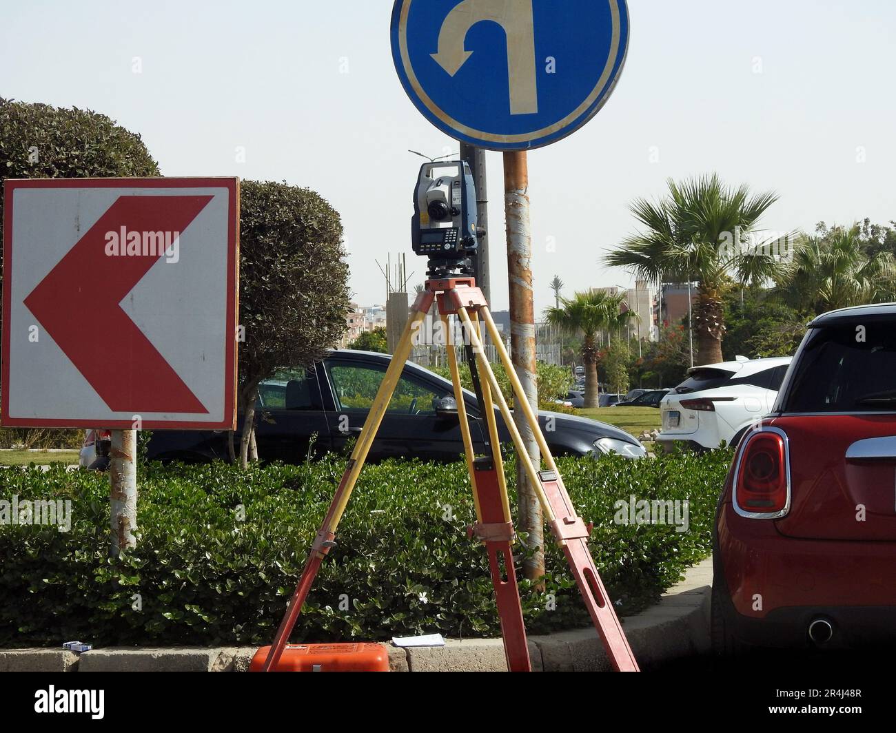 Cairo, Egypt, May 20 2023: Land leveling equipment, Levelling is a ...