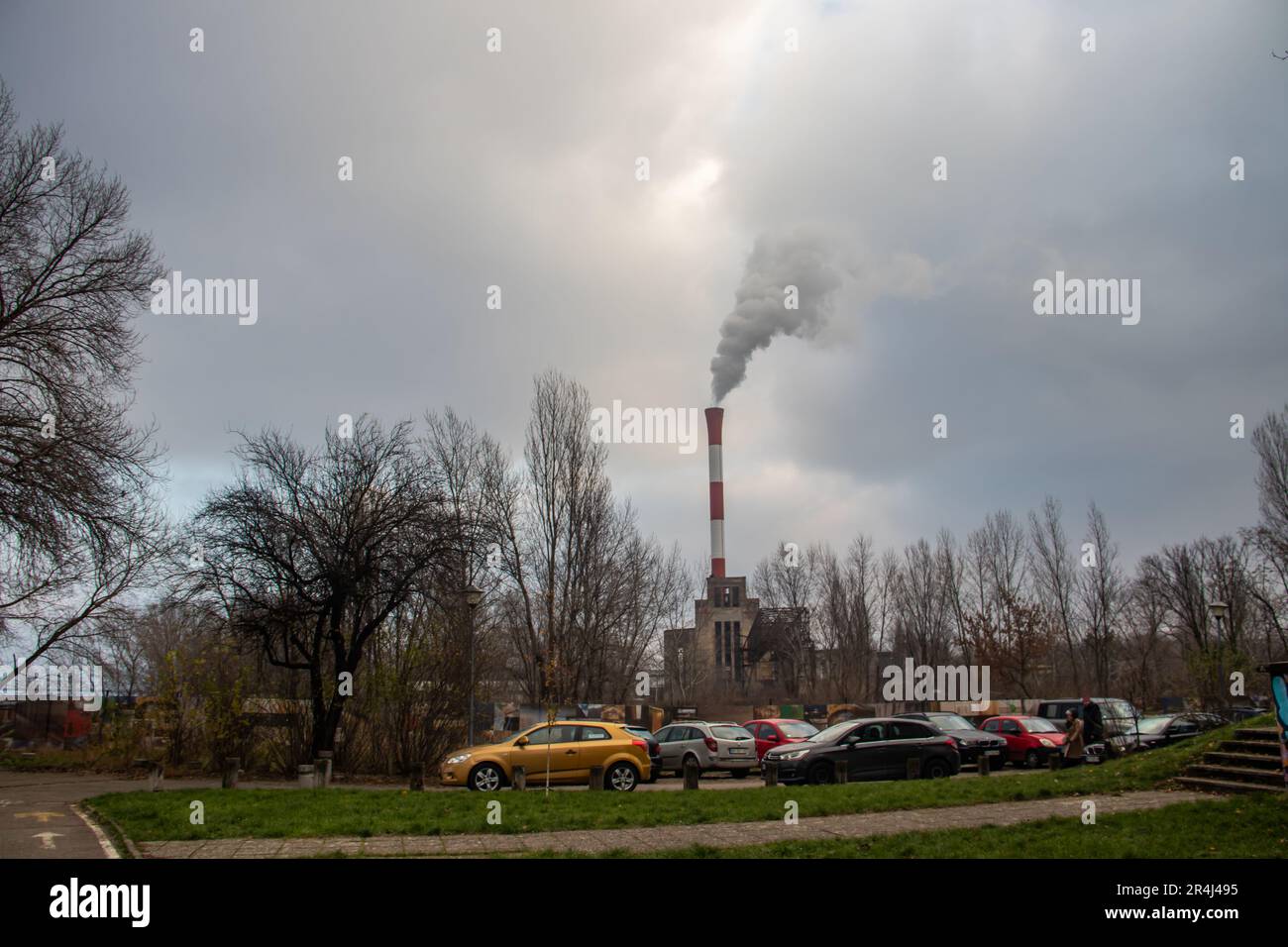 City pollution mixed with morning fog, Belgrade cityscape, save the ...