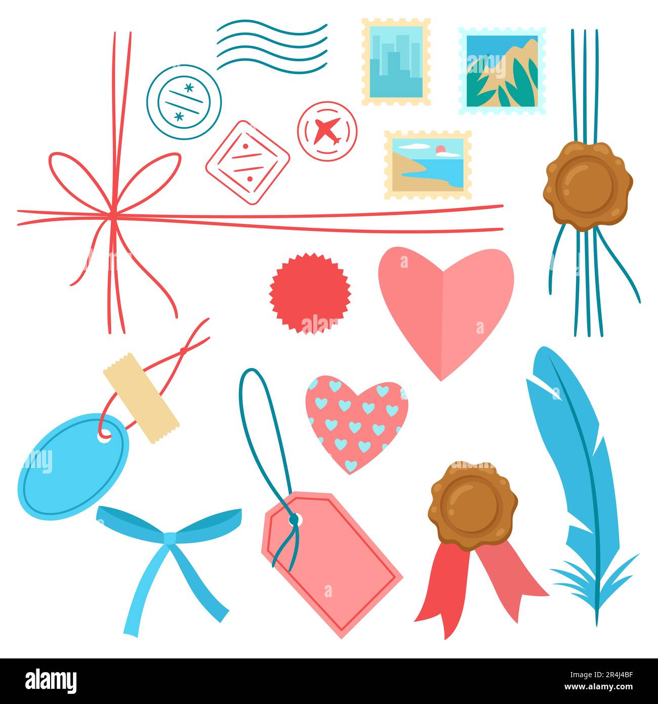Romantic decor for letter. Stamps, seals and stickers for decorating ...