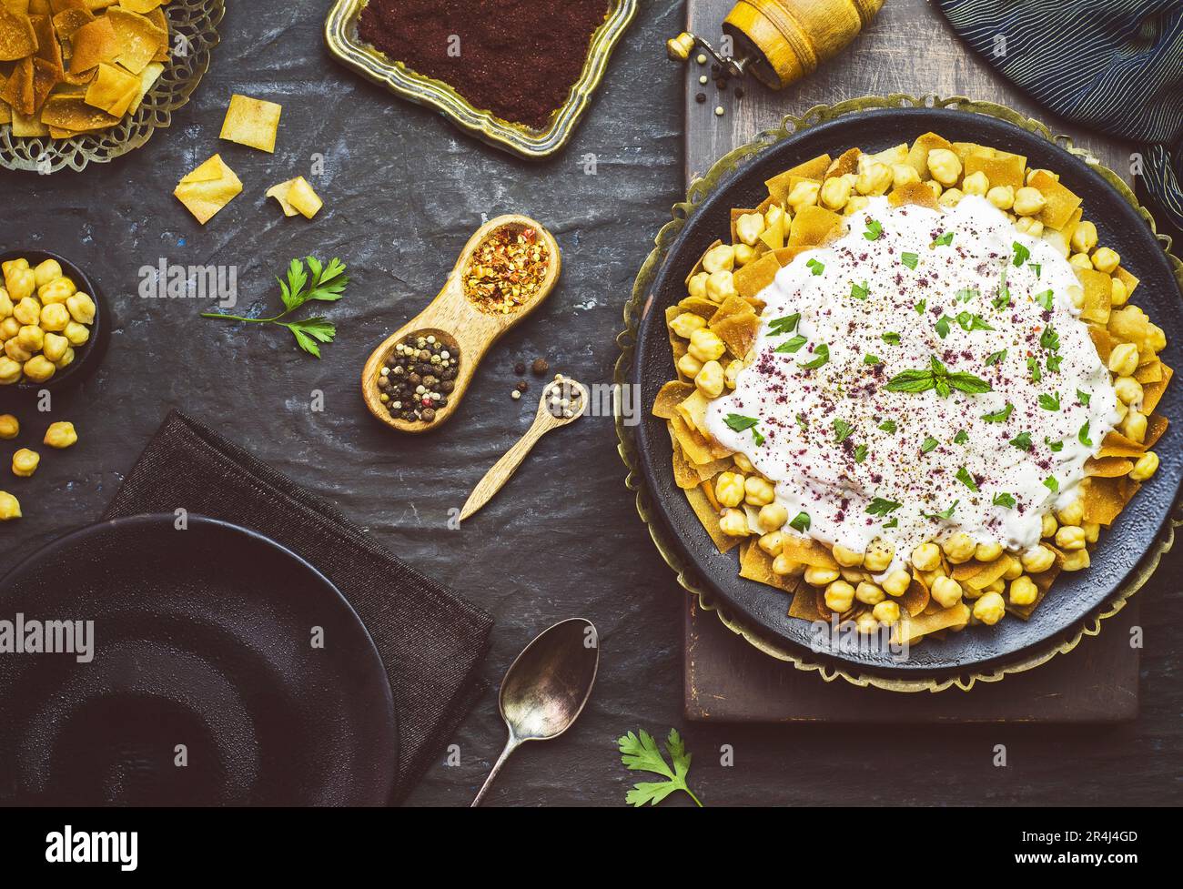 Arabic Cuisine; Lebanese authentic "Fattah" or" Fatteh" with toasted ...
