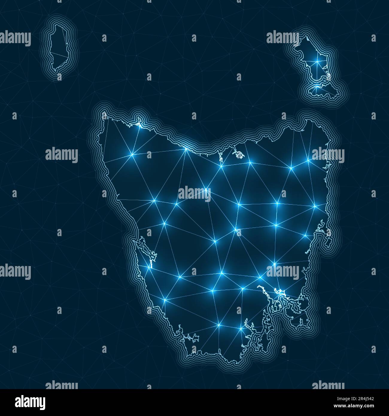 Tasmania network map. Abstract geometric map of the island. Digital ...