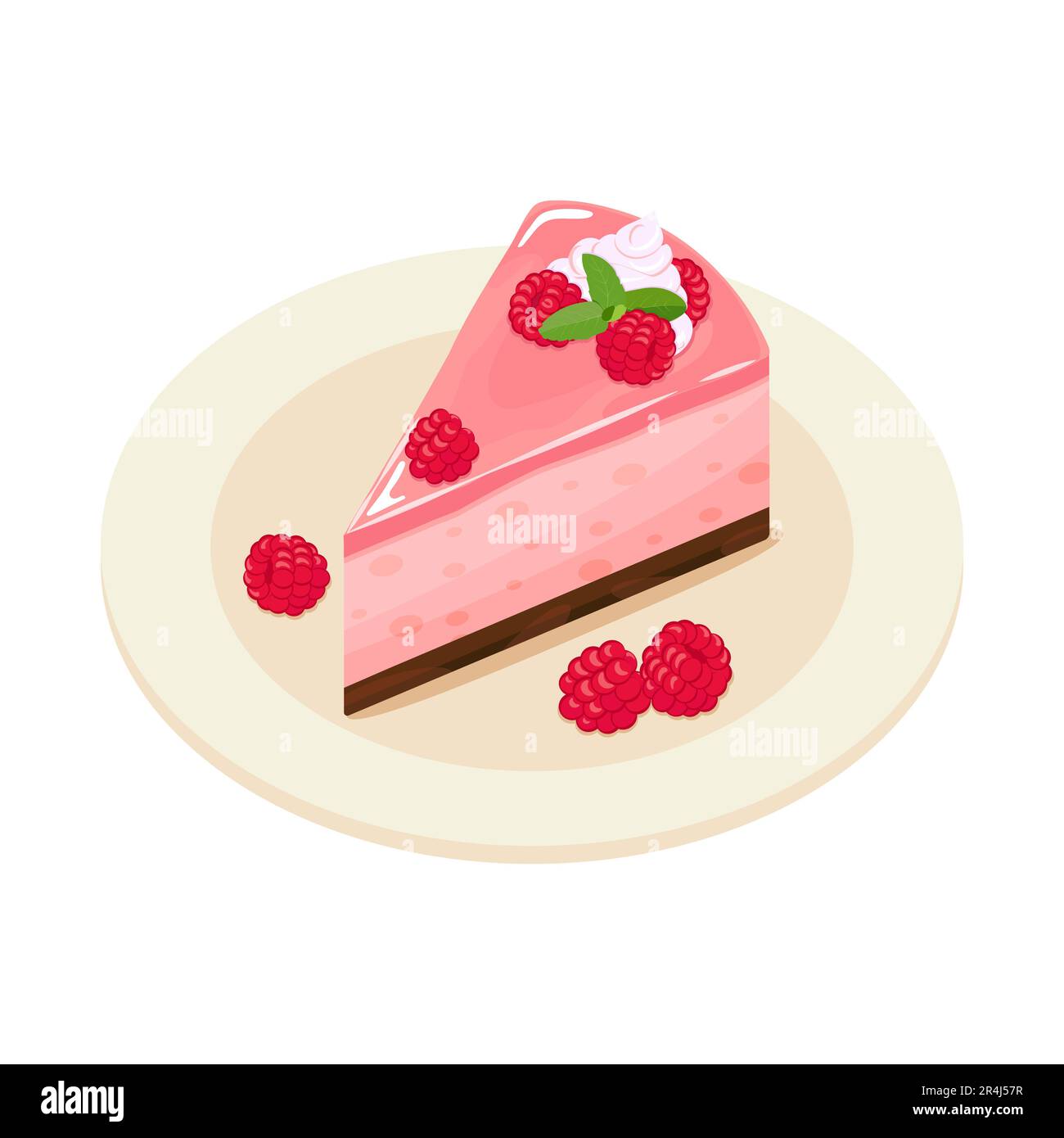 Tasty raspberry cheesecake on plate. Sweet fruit dessert, vector ...
