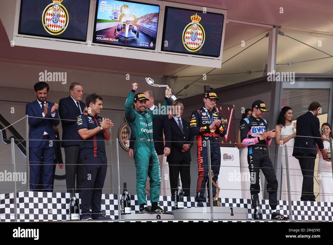Monaco, Monte Carlo. 28th May, 2023. The podium (L to R): Pierre Wache ...