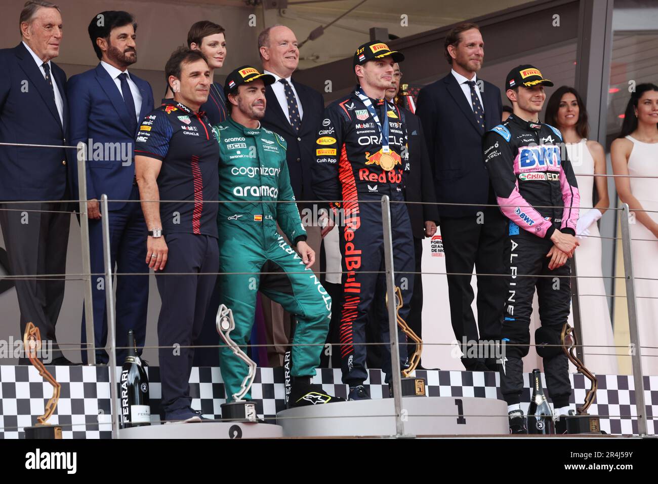 Monaco, Monte Carlo. 28th May, 2023. The podium (L to R): Pierre Wache ...