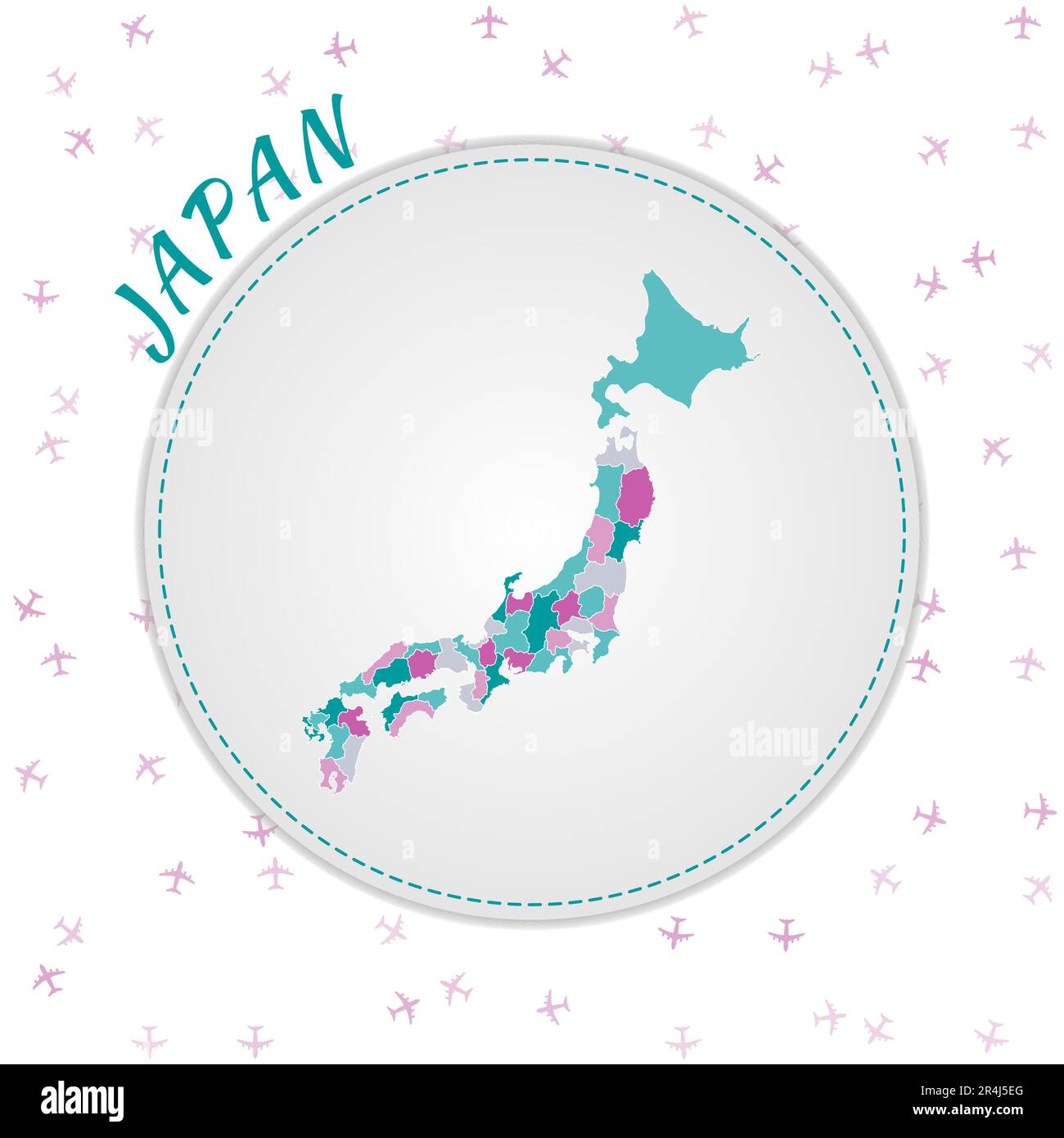 Japan map design. Map of the country with regions in emerald-amethyst ...