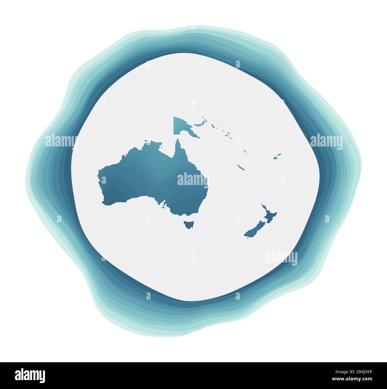 Oceania logo. Badge of the continent. Layered circular sign around ...
