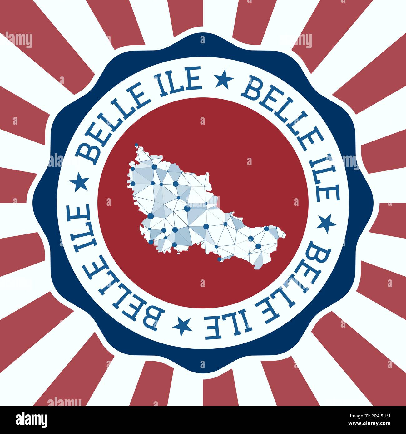 Belle Ile Badge. Round logo of island with triangular mesh map and ...