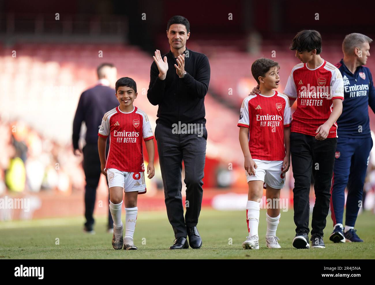 Arsenal manager Mikel Arteta and family on a lap of honour following ...