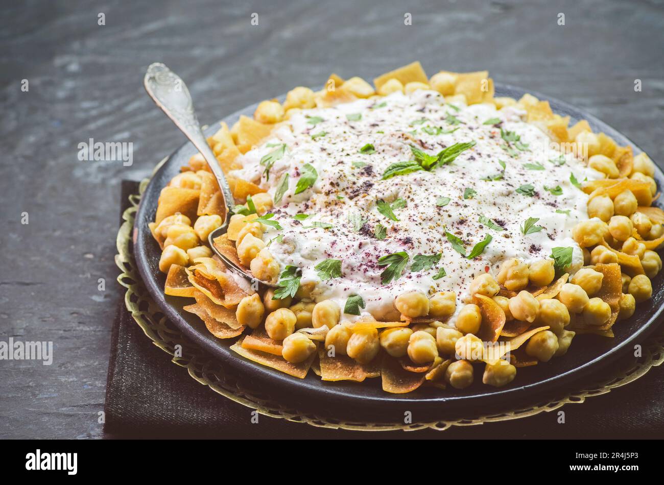 Arabic Cuisine; Lebanese authentic "Fattah" or" Fatteh" with toasted ...