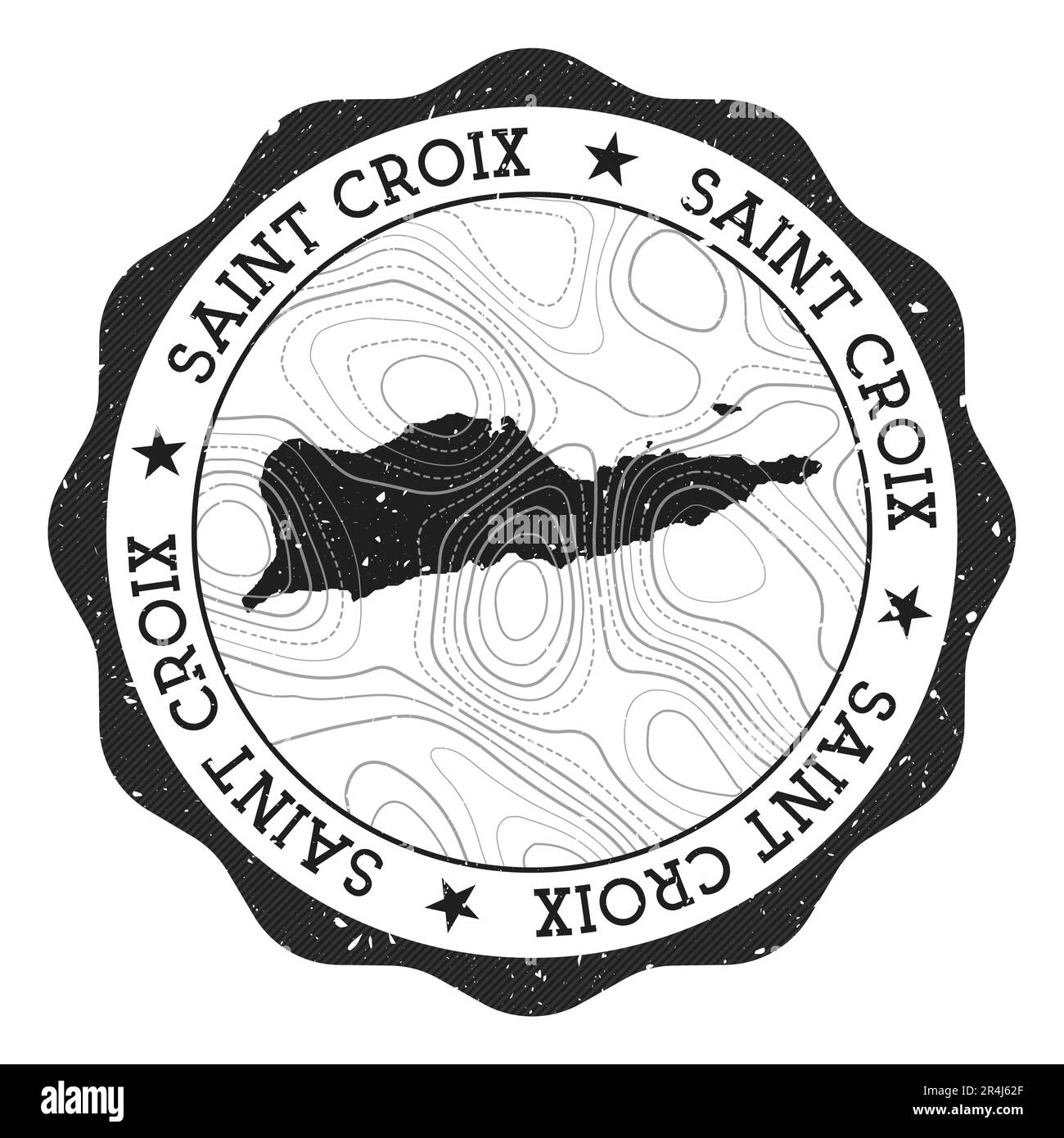 Saint Croix outdoor stamp. Round sticker with map of island with ...