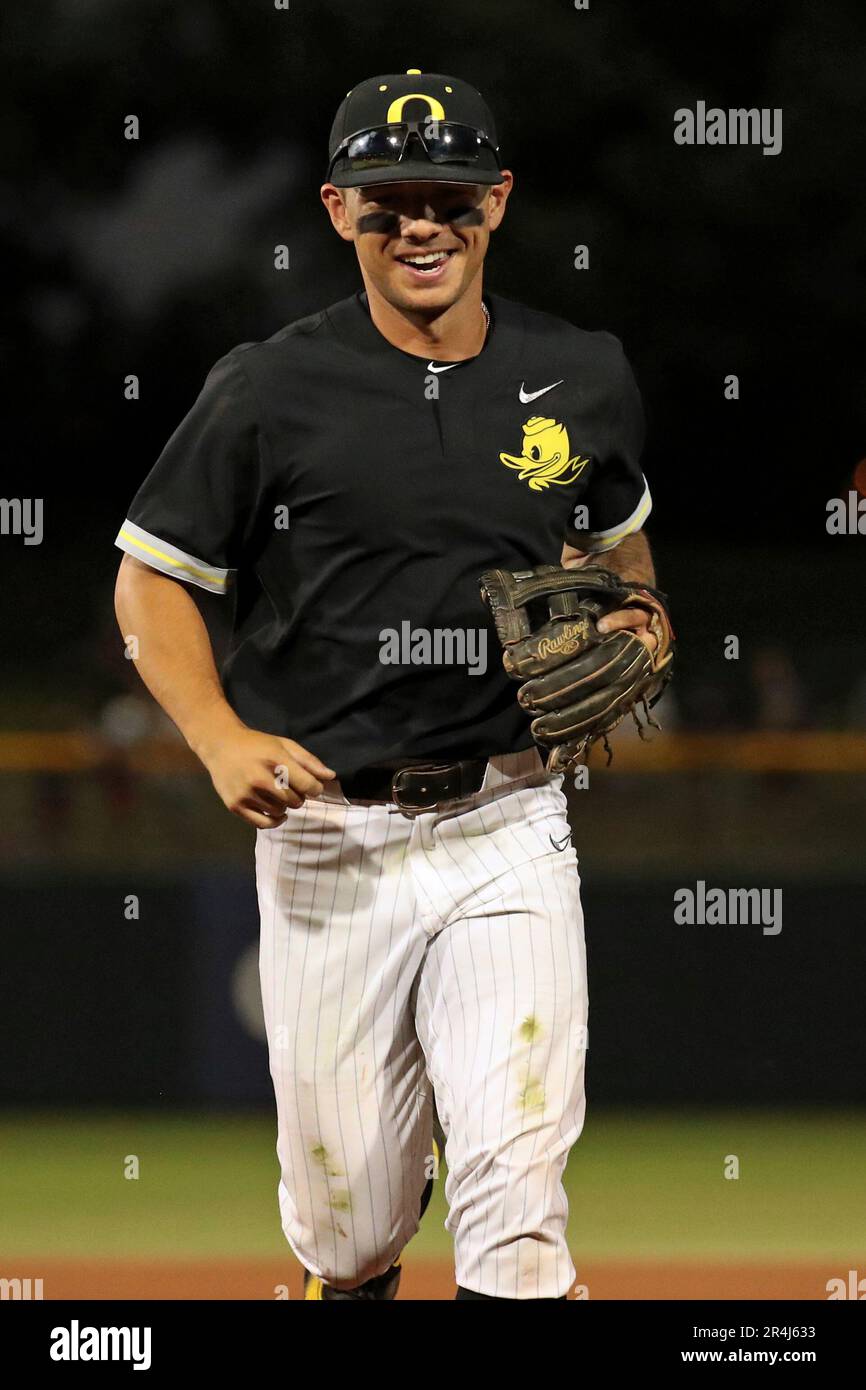 SCOTTSDALE, AZ - MAY 27: Oregon infielder Gavin Grant (5) runs to the ...