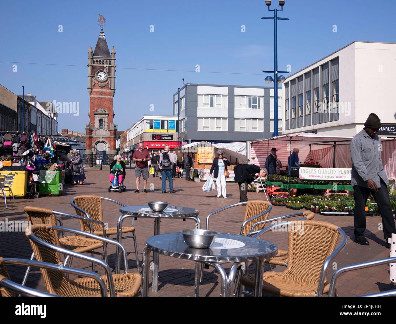 Shoppers at the Weekly Market in the High Street Redcar Cleveland North ...
