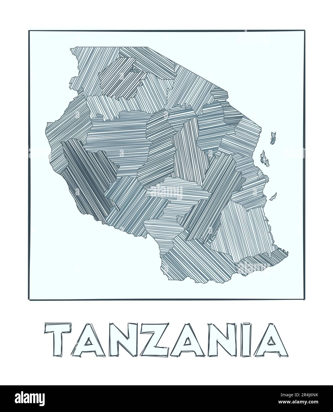 Sketch map of Tanzania. Grayscale hand drawn map of the country. Filled ...