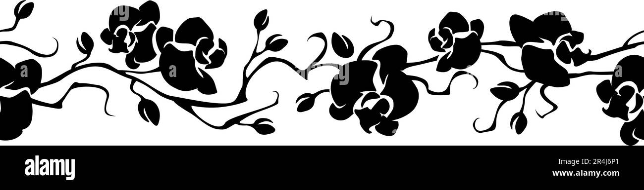 Seamless border with orchid flowers branches. Horizontal seamless ...
