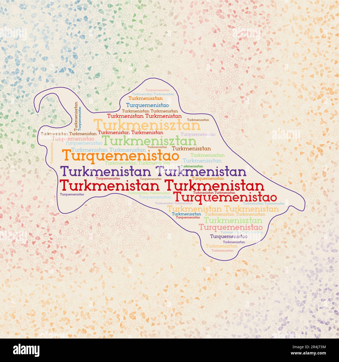 Turkmenistan shape with country names word cloud in multiple languages ...