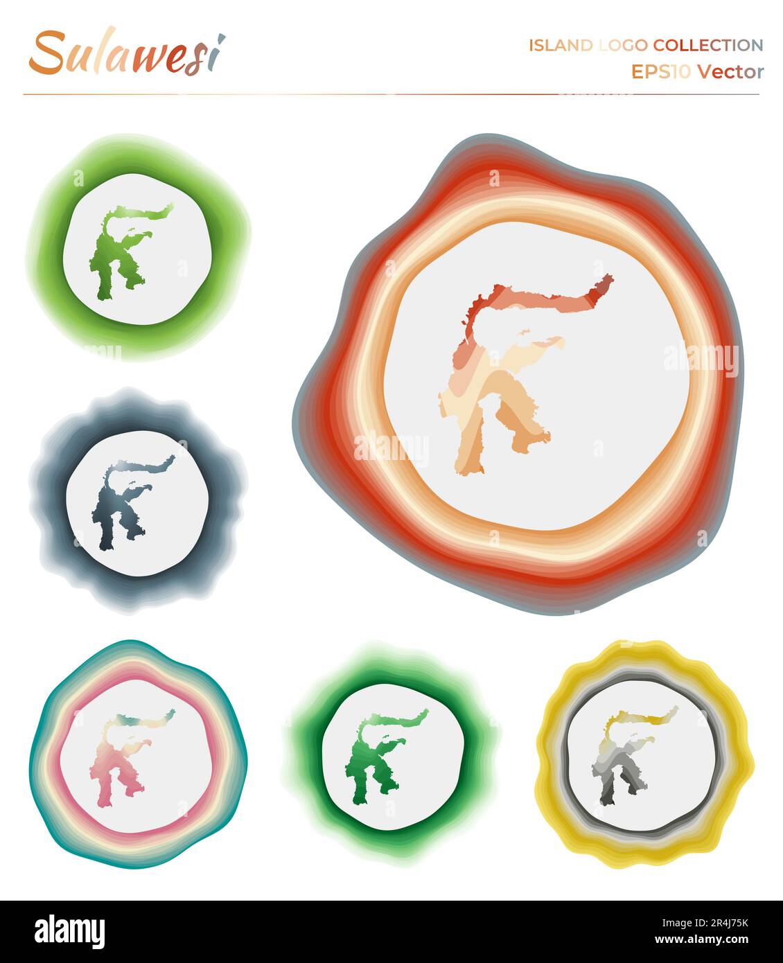 Sulawesi logo collection. Colorful badge of the island. Layers around ...