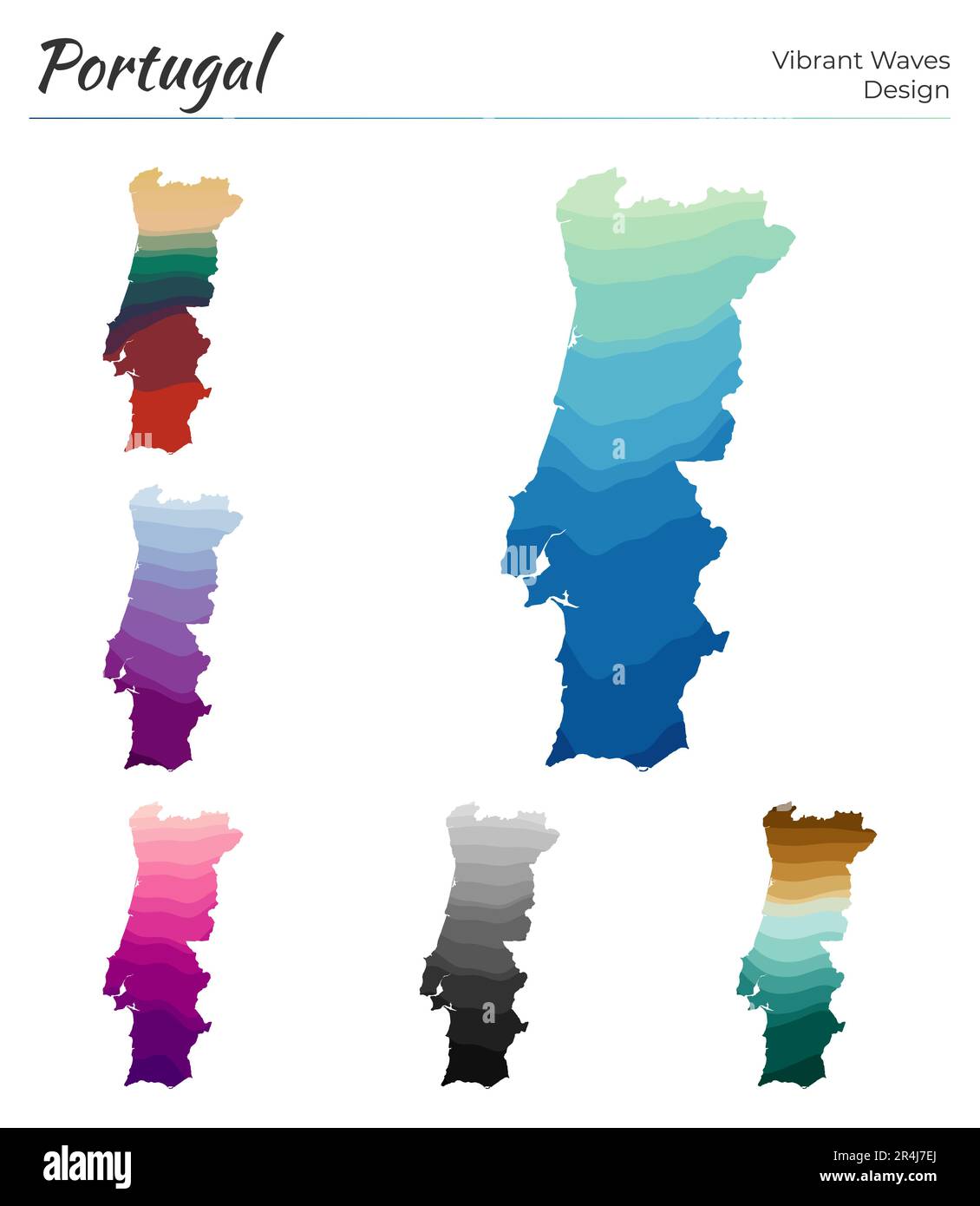 Set of vector maps of Portugal. Vibrant waves design. Bright map of ...