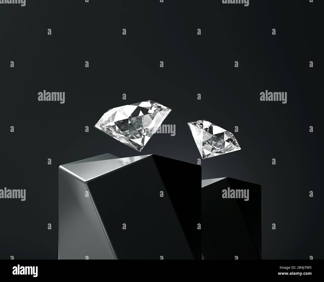 Abstract diamonds gem placed on black pedestal background 3d render ...