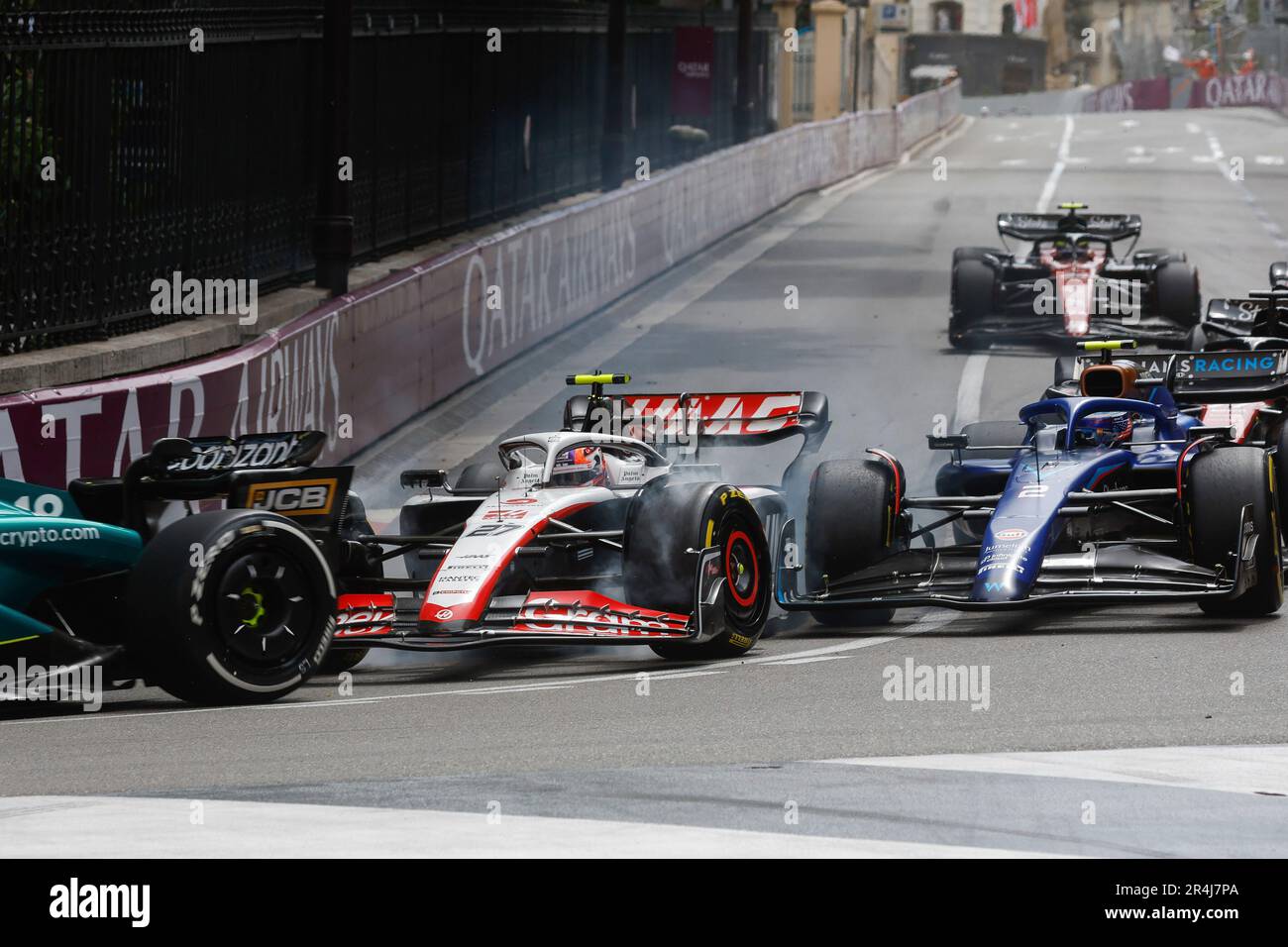 Monte-Carlo, Monaco. 28th May, 2023. #27 Nico Hulkenberg (DEU, MoneyGram Haas F1 Team), #2 Logan ...