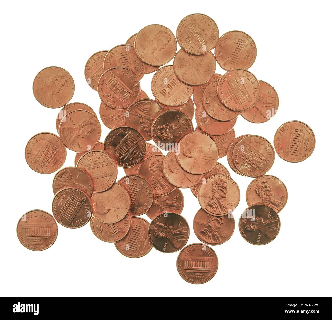 one cent coins money currency of United States over white background ...