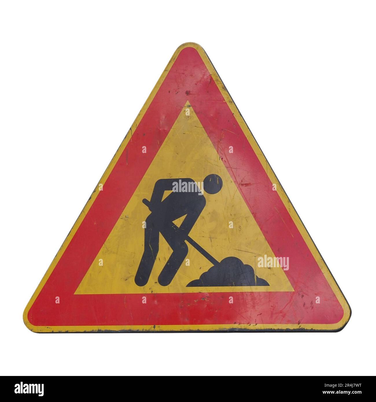 Warning signs, road works traffic sign with copy space isolated over ...