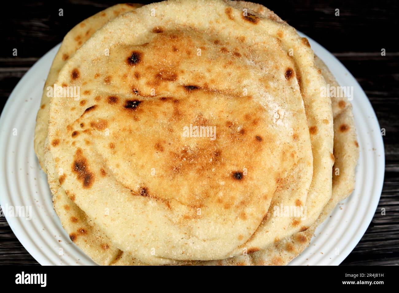 Traditional Egyptian flat bread with wheat bran and flour, regular Aish ...