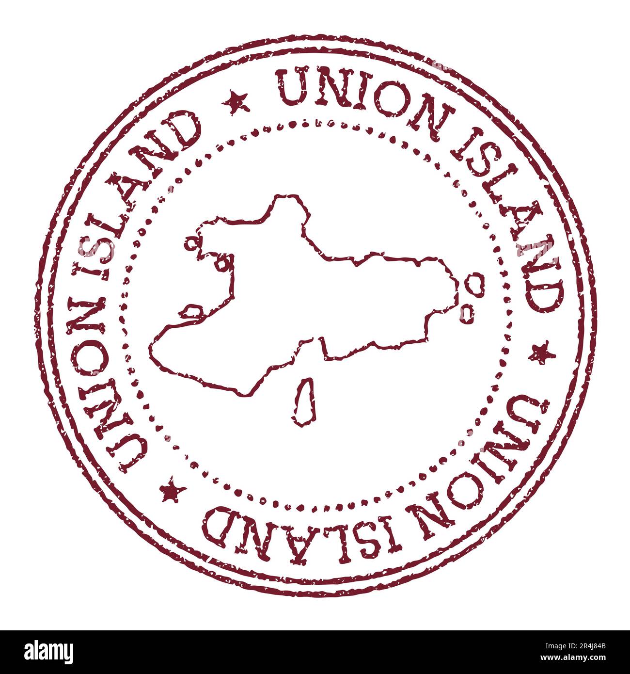 Union Island round rubber stamp with island map. Vintage red passport ...