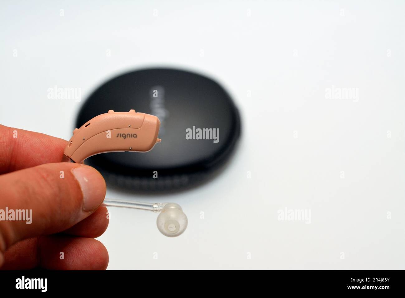 Cairo, Egypt, May 15 2023: Signia hearing aid siemens for seniors ...