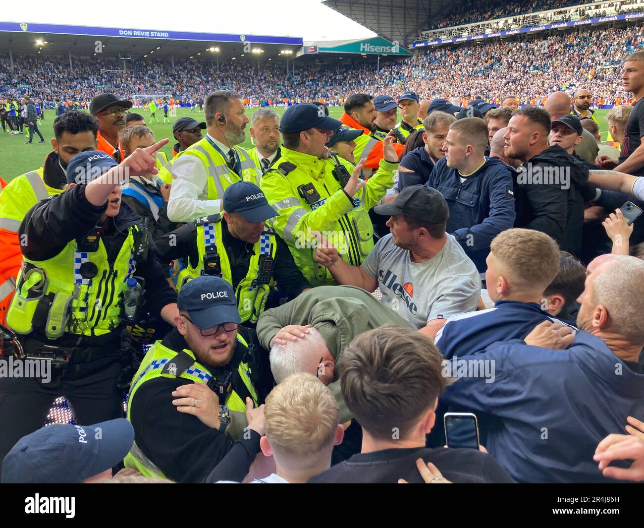 Leeds United supporters clash with Police in the South Stand at Elland ...