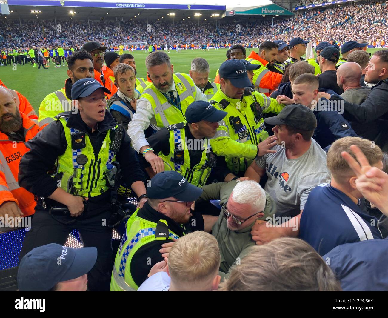 Leeds United supporters clash with Police in the South Stand at Elland ...