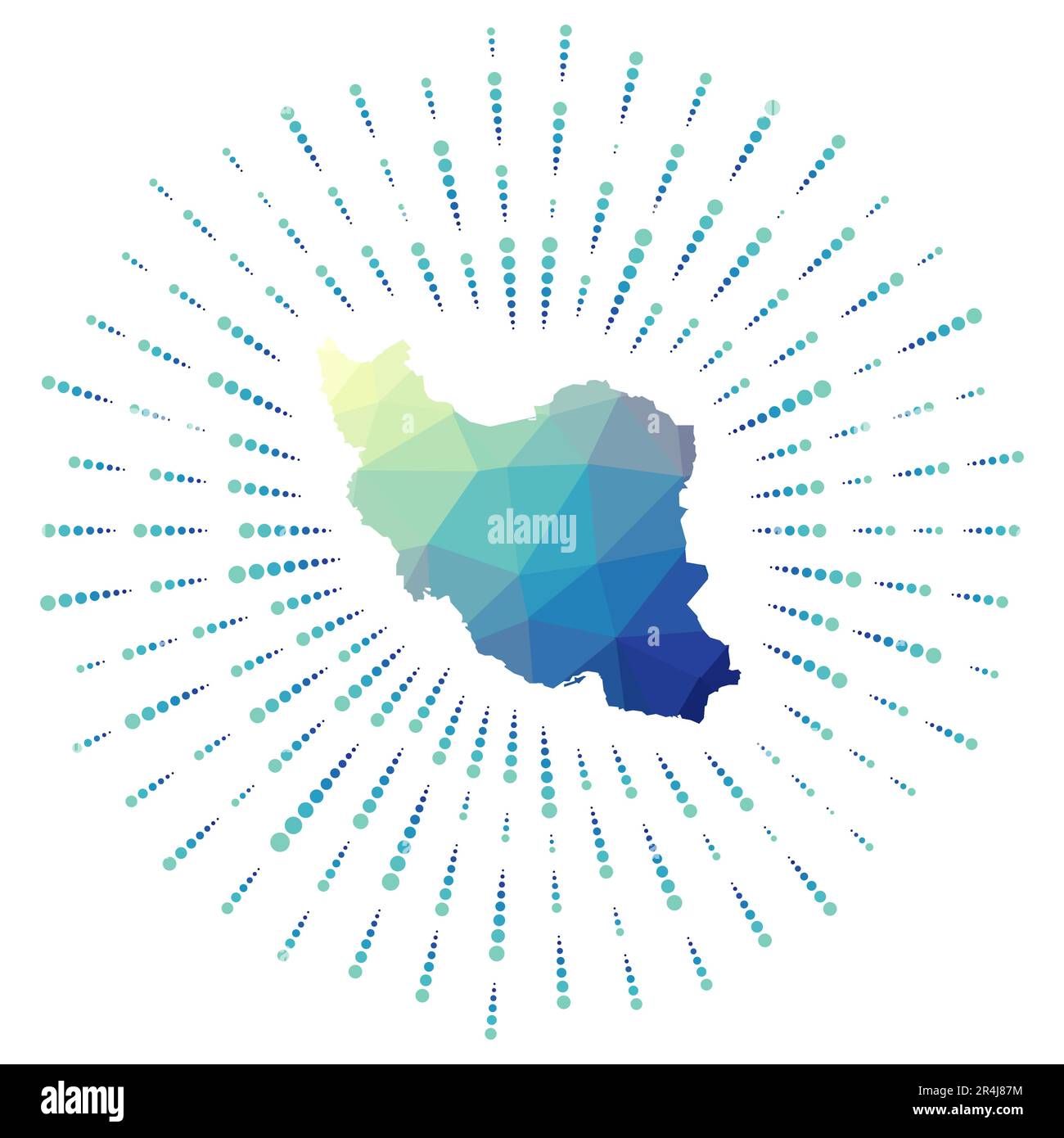 Shape of Iran, polygonal sunburst. Map of the country with colorful ...