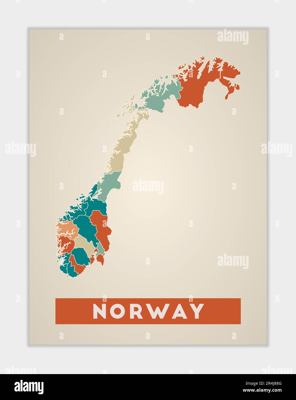 Norway poster. Map of the country with colorful regions. Shape of ...