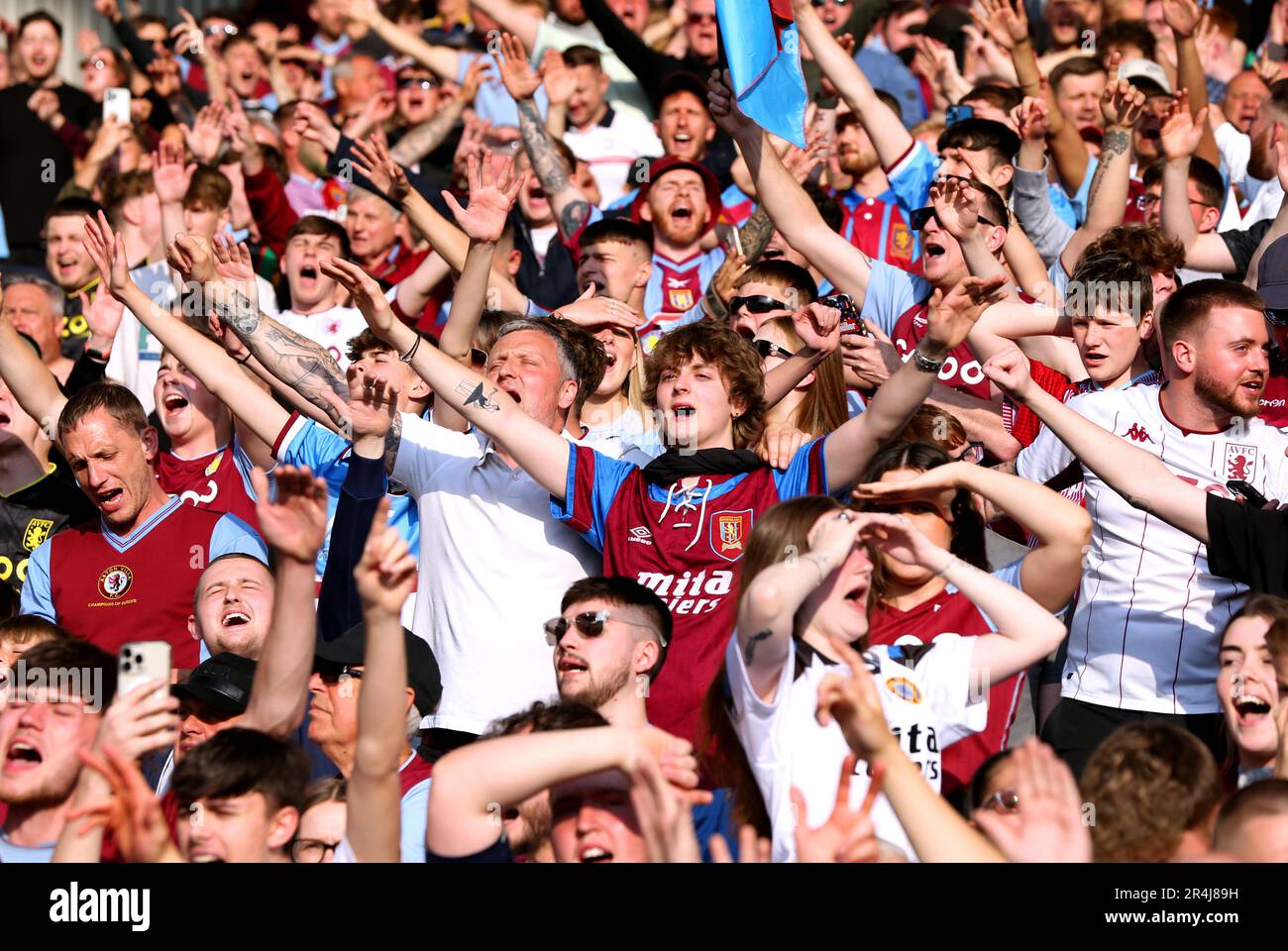Aston Villa fans celebrate at the end of the Premier League match at ...