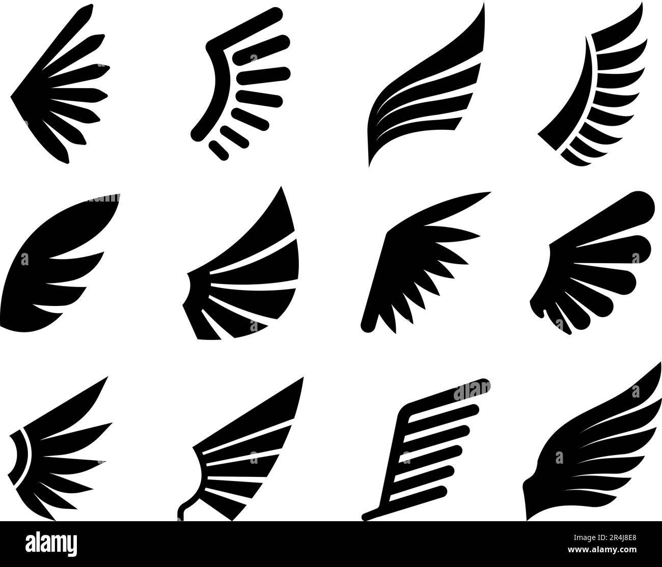 Isolated wings black icons, winged logo graphic element. Abstract ...