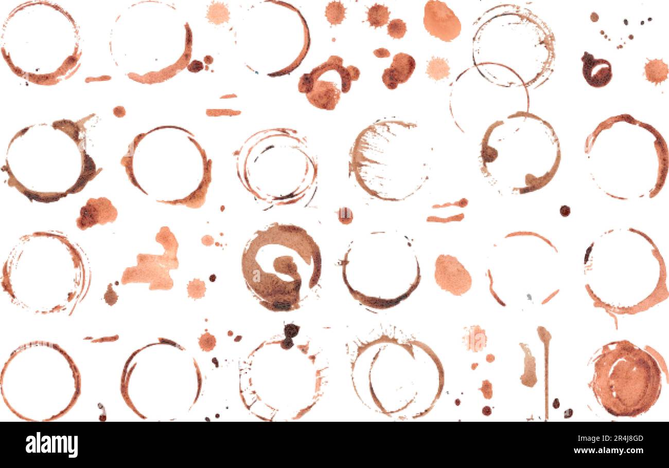 Isolated coffee tea stains on table surface. Cacao or cola drink circle ...
