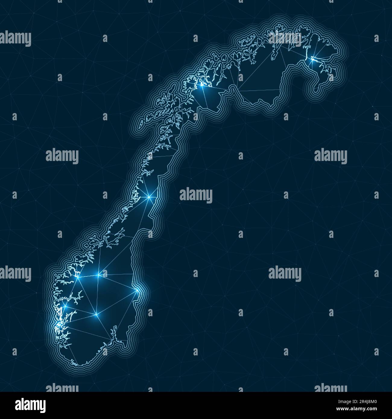 Norway network map. Abstract geometric map of the country. Digital ...