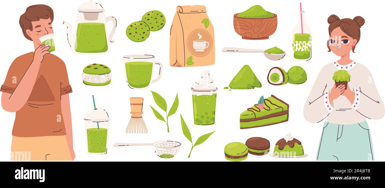 Oriental matcha tea, macarons and cakes from green powder. Teens ...