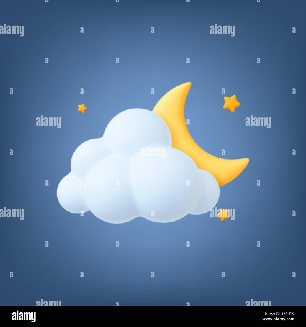 Stars, moon in cloud 3d design. Crescent in sky, realistic plastic soft ...