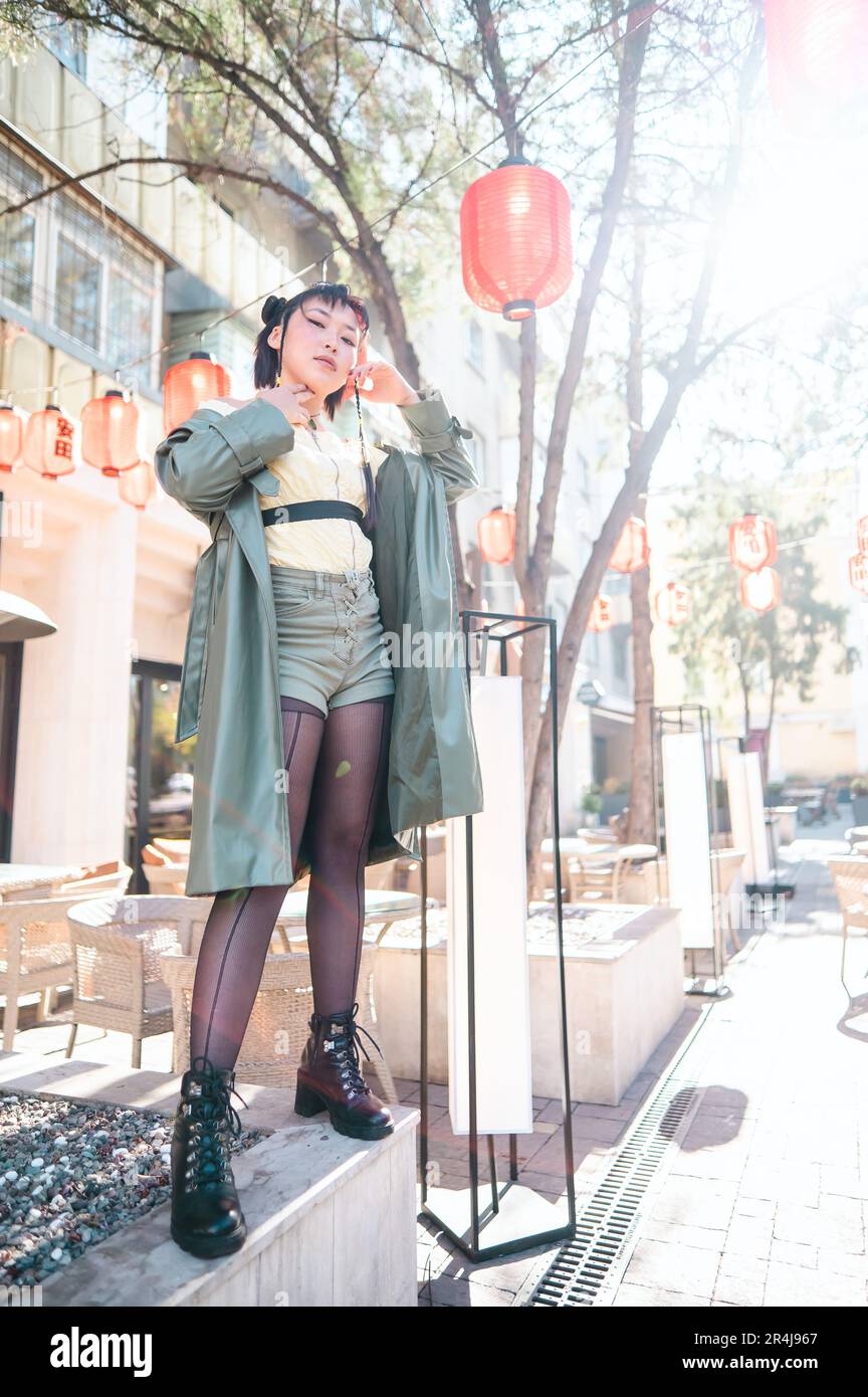 Full length portrait of Asian woman in front of Chinese lanterns Stock ...