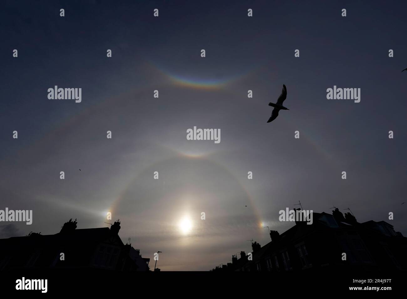 A sun halo in the sky over Whitley Bay on the north east coast of England. Picture date: Sunday ...