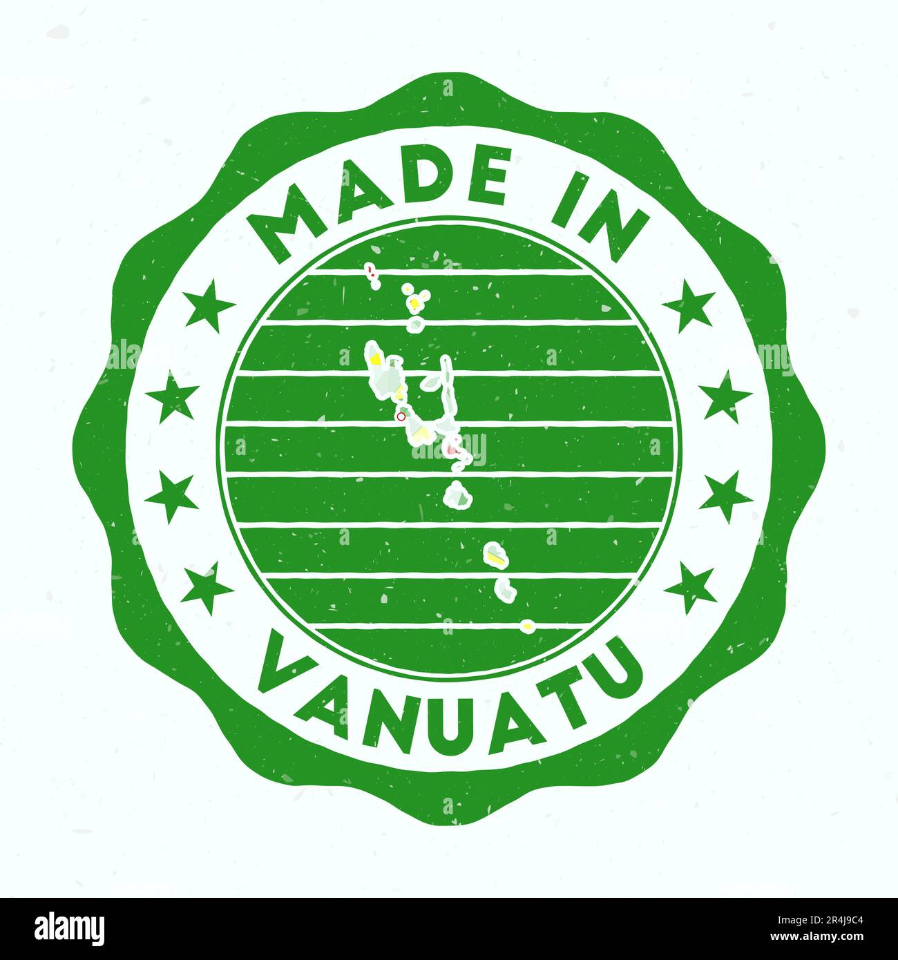 Made In Vanuatu. Country round stamp. Seal of Vanuatu with border shape ...