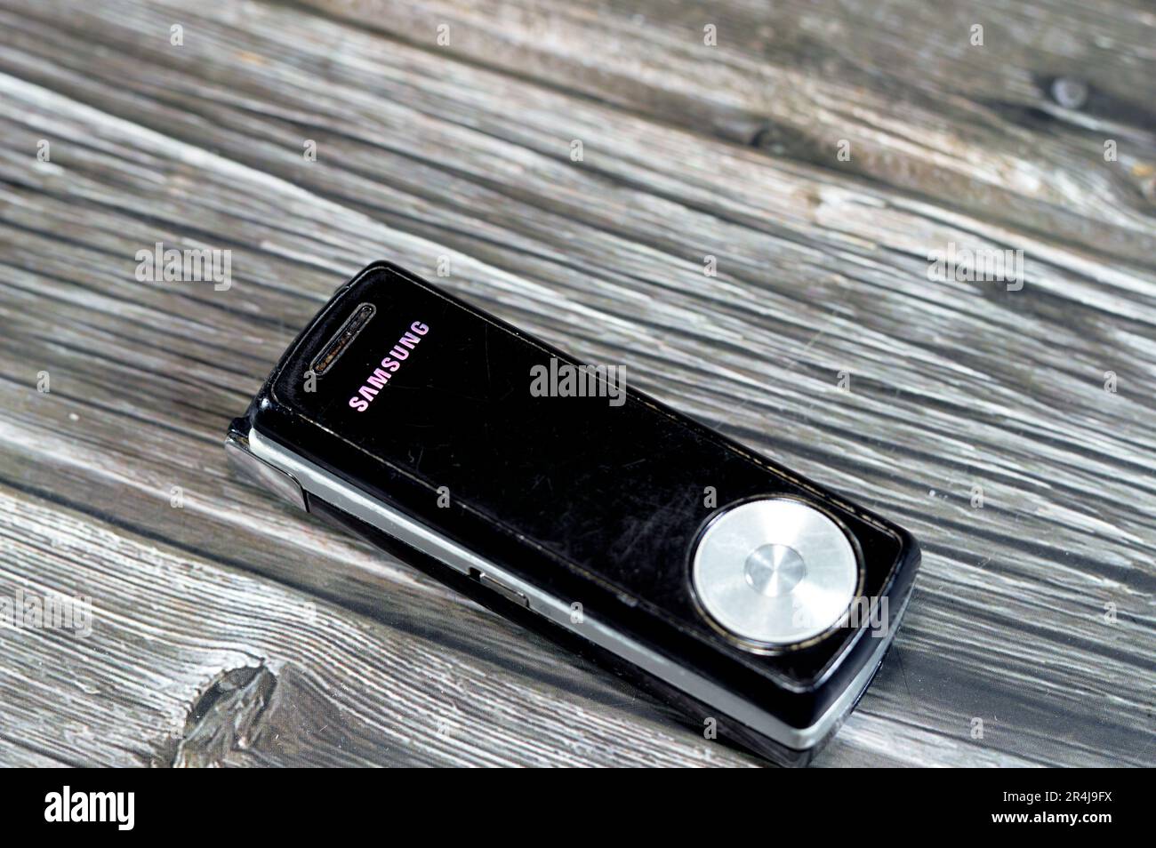Cairo, Egypt, May 26 2023: Old rotating sliding Samsung mobile cell ...