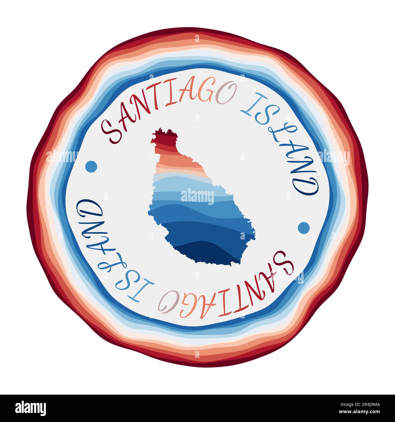 Santiago Island badge. Map of the island with beautiful geometric waves ...