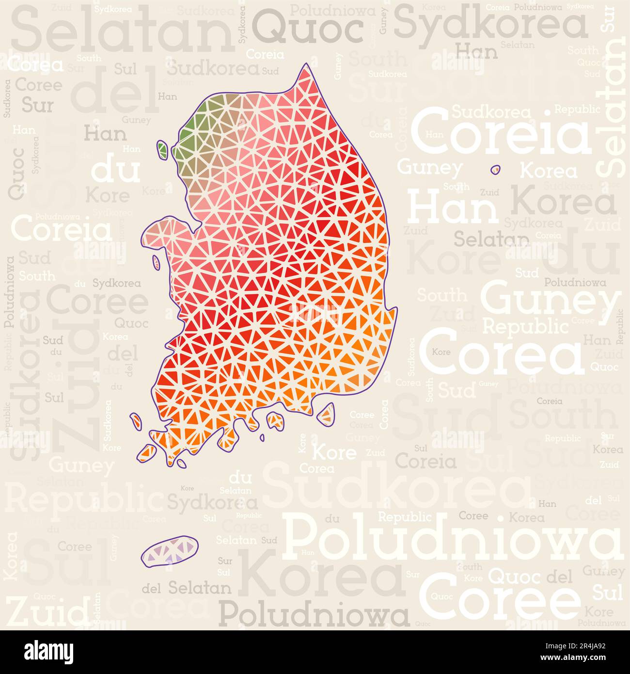 South Korea map design. Country names in different languages and map ...
