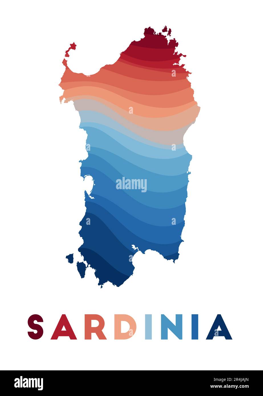 Sardinia map. Map of the island with beautiful geometric waves in red ...
