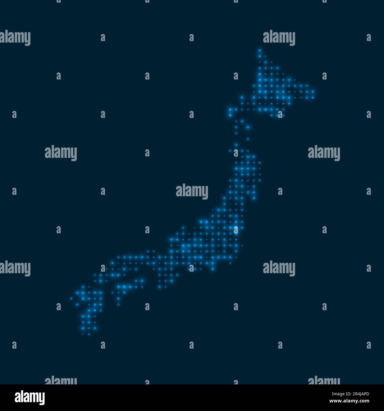 Japan dotted glowing map. Shape of the country with blue bright bulbs ...