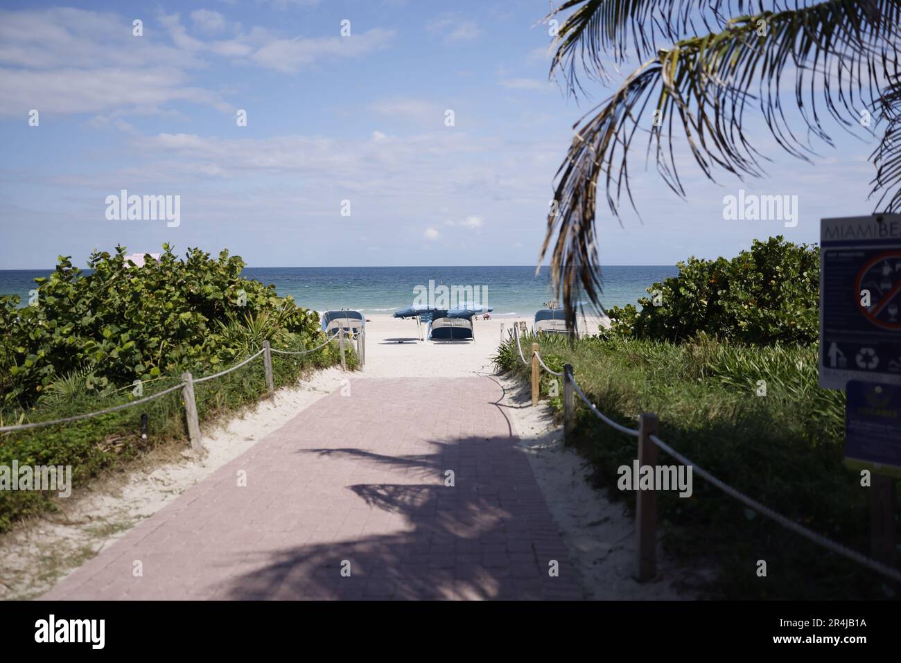 Beautiful newly built boardwalk in Miami Beach along the east side of ...