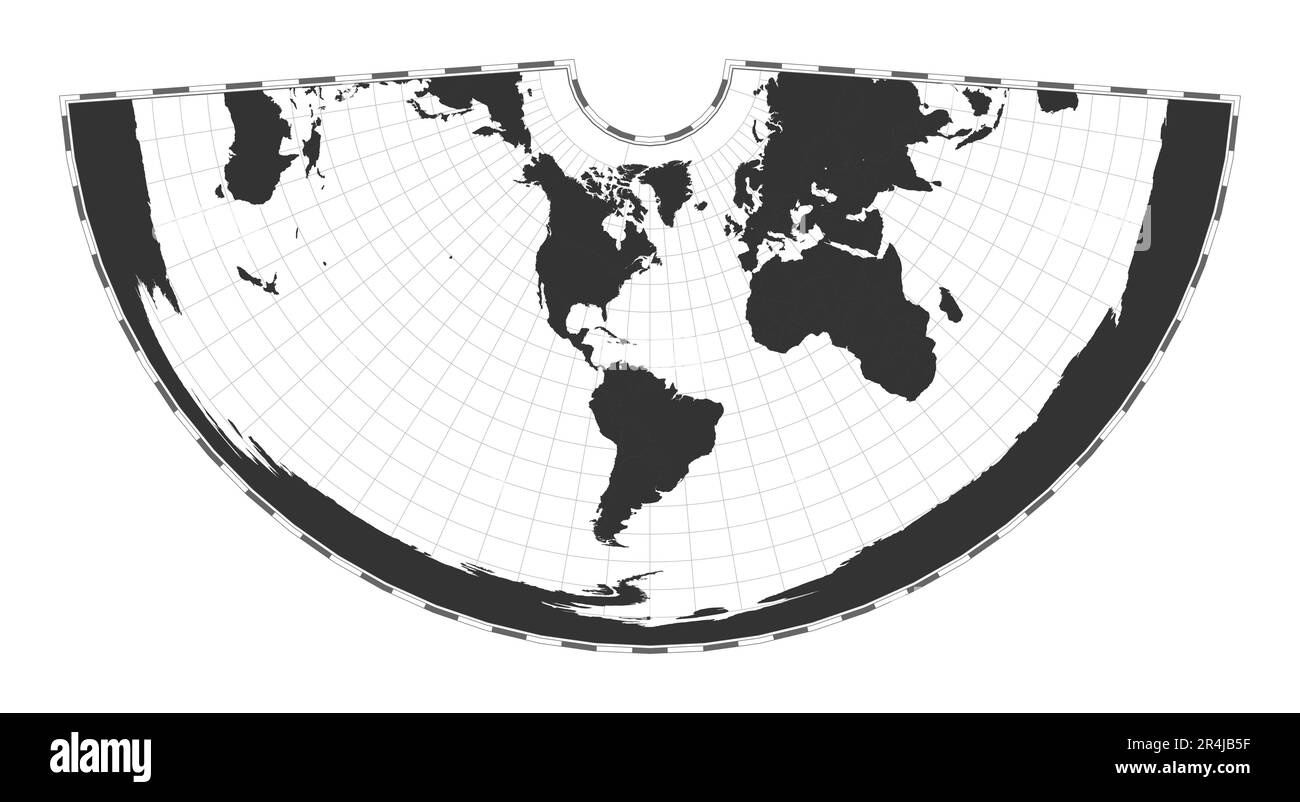 Vector world map. Conic equidistant projection. Plain world ...
